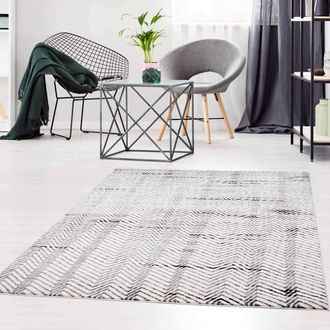 Carpet City Teppich Wohnzimmer Modern - 160x225 cm Creme Grau Meliert - Chevron-Stil - Flachflor Teppiche