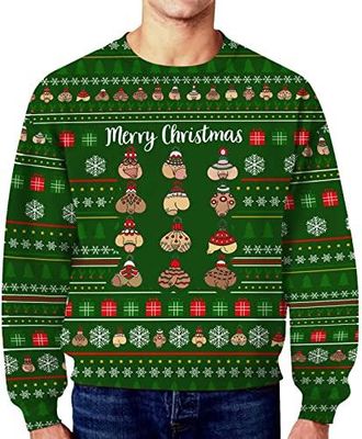 Generic Pull &agrave; capuche d&eacute;contract&eacute; &agrave; col rond pour homme Automne Hiver No&euml;l 2026, Vert, 3XL