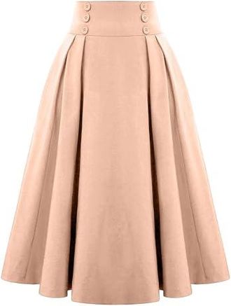 Generic Jupe plaid &eacute;l&eacute;gante r&eacute;tro vintage des ann&eacute;es 50 pour femme - Taille haute - Grille - Jupe festive vintage - Jupe midi - Jupe midi &eacute;lastique - Jupe tai