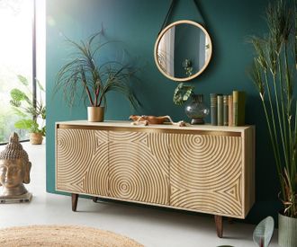 DELIFE Kommode Budaya 150 cm Mango Natur 3 T&uuml;ren Fu&szlig; vierkant, Sideboards