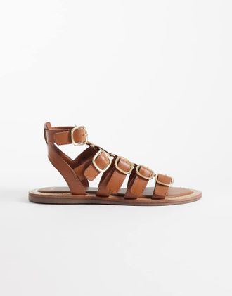 Mango Spartiates 100 % cuir avec boucles - Fauve-Marron