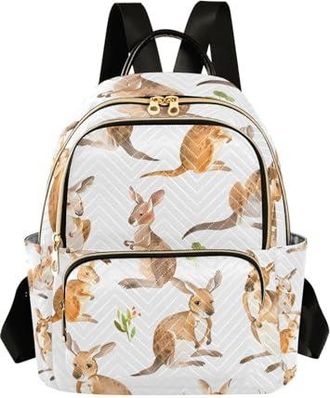 Mnsruu Mini sac à dos pour femme Motif kangourou de dessin animé Blanc Petit sac à dos tendance Sac à dos décontracté, Multi457, S