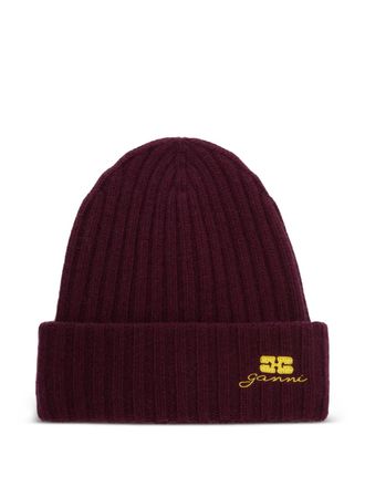 Ganni Gerippte Beanie - Rot