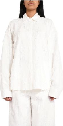 Msgm Msgm, Femme, Blouses et Chemises, Blanc, Taille: 42 FR Chemise fil coup&eacute; avec d&eacute;tails effiloch&eacute;s