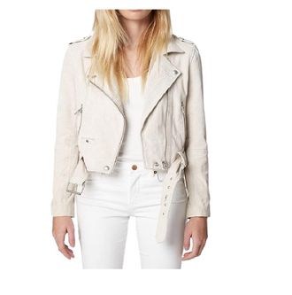 Blank NYC Damen Luxury Clothing Cropped Suede Leather Motorcycle Jacket Luxuri se Kleidung bauchfreies Wildleder Motorrad Jacke, Weißer Sand, S EU