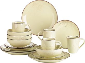 VANCASSO NAVIA Keramikgeschirr-Set, 16-teiliges Steinzeug-Set f&uuml;r 4 Personen, gesprenkelt, mit Speisetellern, Salattellern, Sch&uuml;sseln, Creme