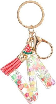 Generic Porte-cl&eacute;s en r&eacute;sine avec 26 lettres et pampille past&egrave;que Sifflet cr&eacute;atif Dragonne, N, taille unique