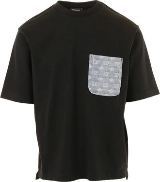 Dsquared2 Homme, Tops, Noir, Taille: L T-Shirt Monogramme Tas Denim Coupe Ample