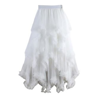 Generic Jupe en tulle multicouche pour femme - Jupe longue en tulle - Jupe de plage pour femme, blanc, Taille unique