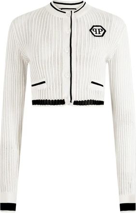 Philipp Plein Femme, Pulls, Blanc, Taille: 38 FR Knitted Cardigan Hexagon