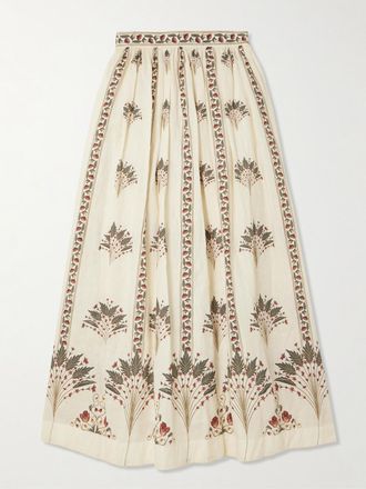 Agua Bendita Jupe Longue En Lin &Agrave; Imprim&eacute; Fleuri Et &Agrave; Fronces Ocaso Tangelo Andes - Multicolore