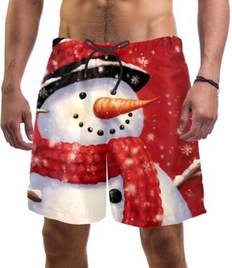 Coosun Short de plage pour homme à séchage rapide Motif renne de Noël Taille S, Bonhomme de neige oiseaux de Noël, XL