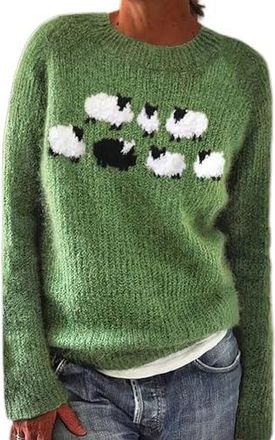 Generic Pull Norvégien Femme Grande Taille, Pull Femme Hiver Norvégien, Chaud Pullover Col Rond pour Femme Mohair, Pull Jacquard sans Capuche Femme, Sweater O