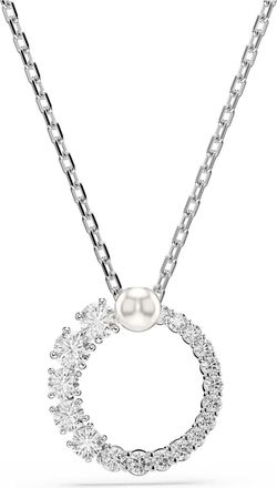 Swarovski Matrix Halskette, Weiße, Rhodinierte Damenhalskette mit Anhänger, Kristallperle und Strahlenden Kristallen im Rundschliff