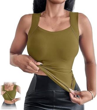Generic D&eacute;bardeur confortable int&eacute;gr&eacute;, gilet gainant &agrave; col en U pour femme, haut extensible sans manches, contr&ocirc;le du ventre, coupe ajust&eacute;e, Vert, S