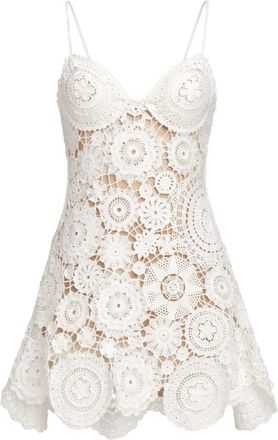 Self Portrait Robe Courte en Crochet - Femme - Robes - Blanc - Taille: 40 FR