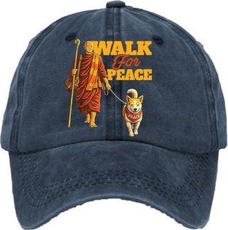 Generic Walk for Peace Monks with Aloka Dog Print Baseball Cap, Retro Denim Style, Funny Graphic Hat, bleu marine, Taille unique