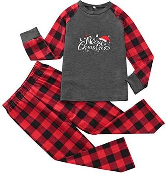 Generic Ensemble de pyjama de No&euml;l pour enfants - Pyjama de No&euml;l &agrave; manches longues pour filles et gar&ccedil;ons - Pyjama de No&euml;l doux &agrave; col rond et bas &agrave; carreaux -