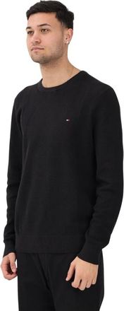 Tommy Hilfiger Homme, Pulls, Noir, Taille: XL Pull Textur&eacute; Col Rond avec Broderie Drapeau