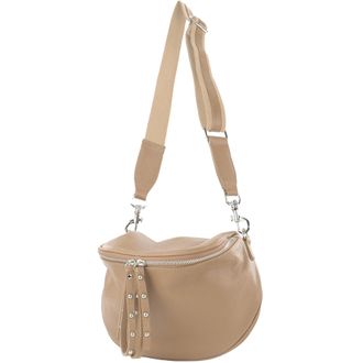 modamoda.de T236 - Umhängetasche Klein Small aus ital. Leder, Farbe:Graubeige