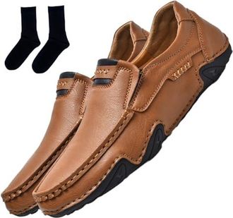 Generic Mocassins confortables en cuir faits &agrave; la main pour homme - Chaussures plates &agrave; enfiler &agrave; bout large - Chaussures de travail d&eacute;contract&eacute;es, 01, 11.5 U