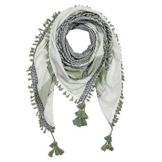 Freak Scene Foulard &eacute;l&eacute;gamment d&eacute;taill&eacute; au style Pali - couleur naturelle - vert olive - 120 x 120 cm - motif 1 - Shemagh - foulard Arafat palestinien - keffieh e