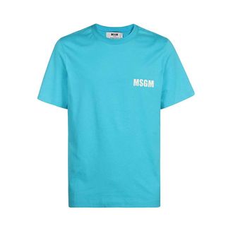 Msgm Logo-Detail Baumwoll-T-Shirt - - Tops - Herren - Blau - XS