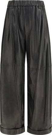 Brunello Cucinelli Pantalon ample en cuir Nappa - Femme - Pantalons - Noir - Taille: 40 FR