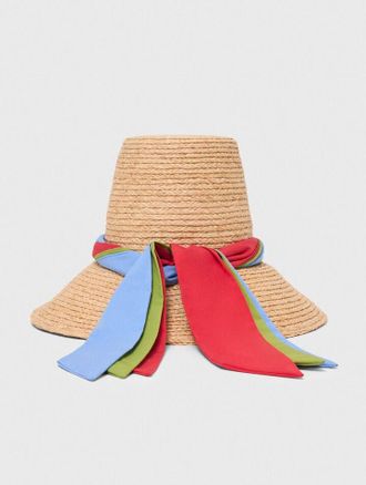 Maje Chapeau Raphia Avec Ruban Imprim&eacute; - Naturel - Maje