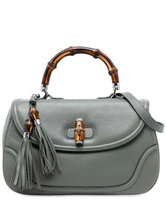 Gucci grand sac &agrave; main New Bamboo en cuir de veau grain&eacute; (2016-2025) - Gris