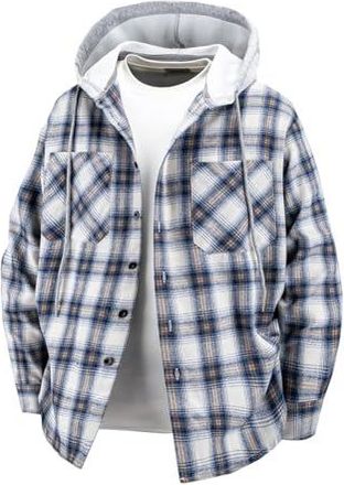 Generic Sweat &agrave; capuche uni 2026 pour homme - Chemise &agrave; carreaux ample boutonn&eacute;e en flanelle &eacute;l&eacute;gante - Manches longues - Automne 2025 - D&eacute;contract&eacute; avec poit