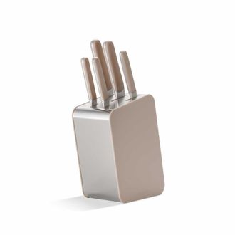 Berghoff BergHOFF Home Messerblock mit Messer - 6-teilig Messerset mit Block - K&uuml;chenmesserset - K&uuml;chenmesser scharf - Sand