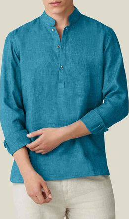 Luca Faloni Hemd Forte in Lagunenblau aus Leinen für Herren