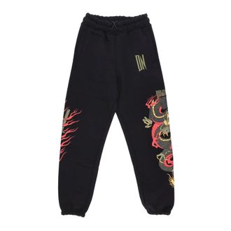 Dolly Noire Drachen Sweatpants Schwarz Fleece Elastisch - - Trousers - Herren - Schwarzk - XL