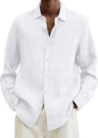 Generic Chemises daffaires pour homme, chemise habill&eacute;e &agrave; col &agrave; revers, chemises &agrave; manches longues, couleur unie, chemise ray&eacute;e verticale, coupe ample, haut f