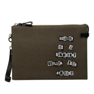 Valentino Pre-owned Jamie Reid Canvas Leather Clutch Bag - - Pre-owned - Damen - Gr&uuml;n - ONE SIZE