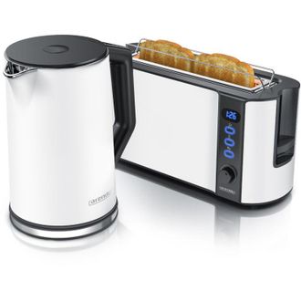 Arendo Arendo - Fr&uuml;hst&uuml;cks-Set, 2-Scheiben Langschlitz-Toaster/Wasserkocher 1,5L, Wei&szlig;