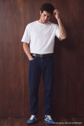 Trendyol MAN Herren Dunkelblau Einfarbig Essential Fit Normale Taille Jeans