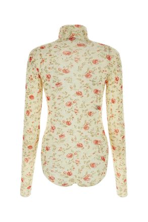 Prada Womens Printed Nylon Bodysuit Rosso Maglie Sweater