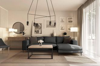 Studio Copenhagen home24 Ecksofa mit Longchair Small Grau Webstoff Caya 275 x 83 x 170cm Longchair davorstehend rechts Modern