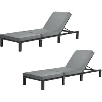 SVITA Set de 2 chaises longues de jardin SVITA PEACH avec coussin pliable en poly rotin noir