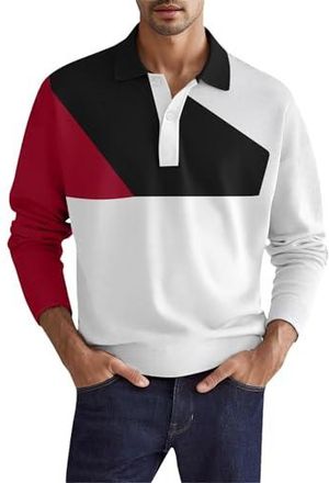 Generic Polo pour homme &agrave; manches longues - T-shirt de golf &agrave; couleurs contrast&eacute;es - Coupe ample - T-shirt de sport &agrave; col &agrave; revers - T-shirts athl&eacute;tiques conf