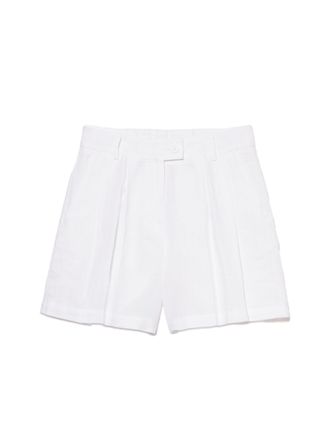 Sisley Sisley Womens Bermuda 4AGHL9013 Linen Shorts, Rectangular Double Crease Motif on and Elastic at Waist, Closure with Visible Button, White, 42 (Herstel