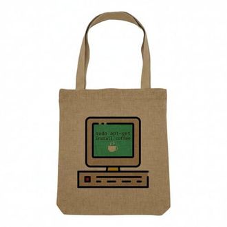 Fabulous Sac Shopping Tote Bag Aspect Lin - Sudo apt-get install coffee Caf&eacute; Informatique Ordinateur - Sac de Courses Toile Epaisse 360g Beige Naturel Cabas Po