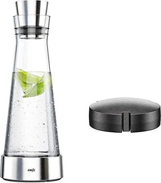 Emsa Glaskaraffe mit K&uuml;hlelement, glas, transparent, 1 Liter & 507337 K&uuml;hlakku, F&uuml;r K&uuml;hlkaraffen-Serie Flow/Flaschenk&uuml;hler Flow Slim, Schwarz, Flow