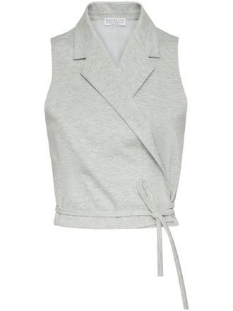 Brunello Cucinelli blouse cache-coeur &agrave; design sans manches - Gris
