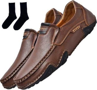 Generic Mocassins confortables en cuir faits &agrave; la main pour homme - Chaussures plates &agrave; enfiler &agrave; bout large - Chaussures de travail d&eacute;contract&eacute;es, 03, 12.5 U