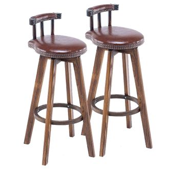 Generic Barhocker mit niedriger R&uuml;ckenlehne und um 360 Grad drehbarer Sitzfl&auml;che, Vintage-Barstuhl mit Kunstlederbezug und Massivholzbeinen