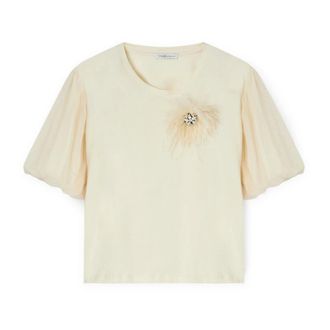 Motivi T-shirt avec broche bijou et plumes - Femme - Tops - Blanc - Taille: 36 FR