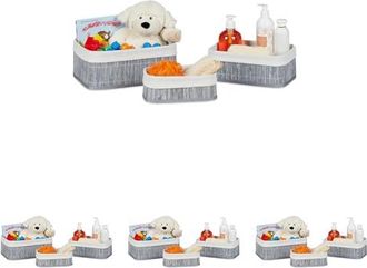 Relaxdays Aufbewahrungskorb 3er Set, Stoffbezug, Bambus, rechteckig, Bad, Accessoires, Spielzeug, Allzweckkorb, grau, 12,5 x 30 x 20 cm (Packung mit 4)